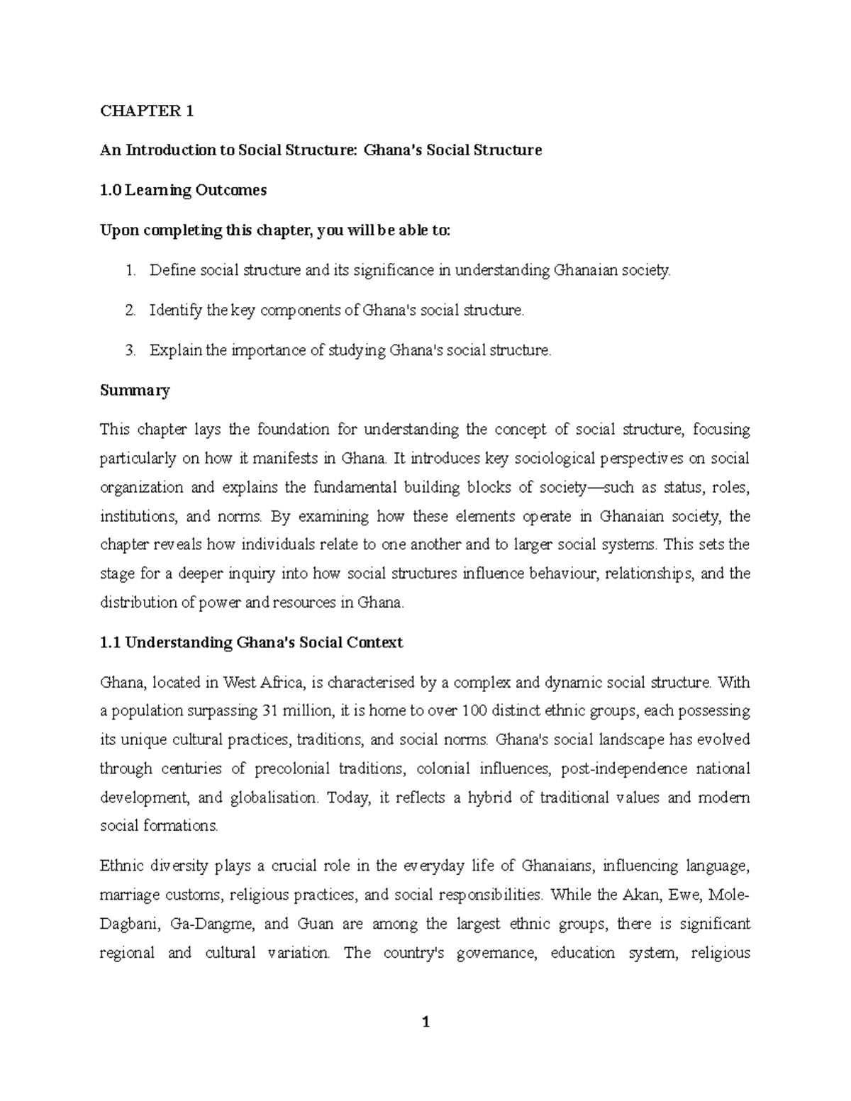 Lecture 1 Notes: Understanding Social Structure in Ghana - Studocu