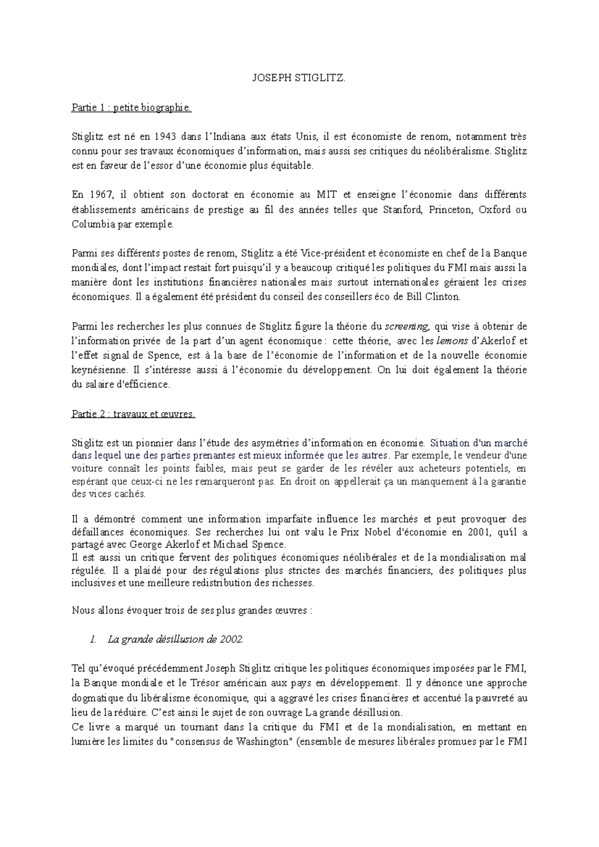 Joseph Stiglitz - JOSEPH STIGLITZ. Partie 1 : petite biographie ...