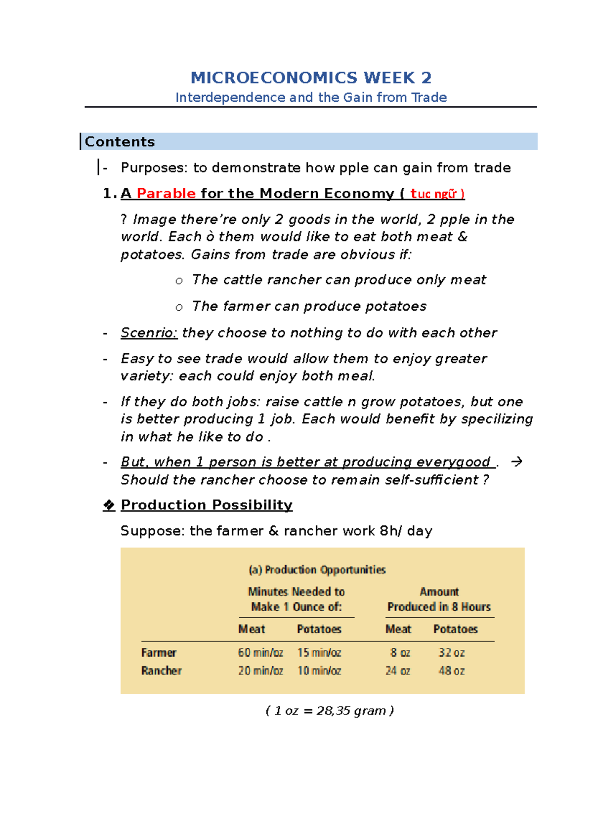 Lec 2 - Microeconomics Notes on Trade & Comparative Advantage - Studocu