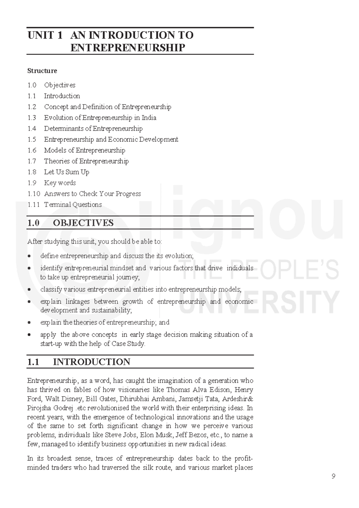 Unit-1 - An Introduction to Entrepreneurship 9 UNIT 1 AN INTRODUCTION ...