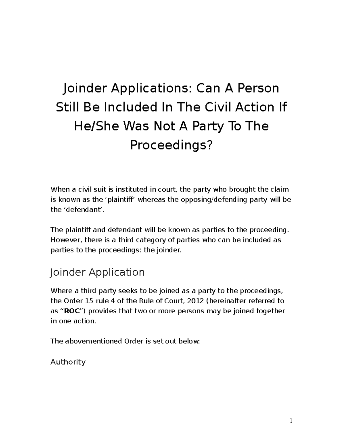 Joinder of Parties in Civil Action: Understanding Applications & Rules ...