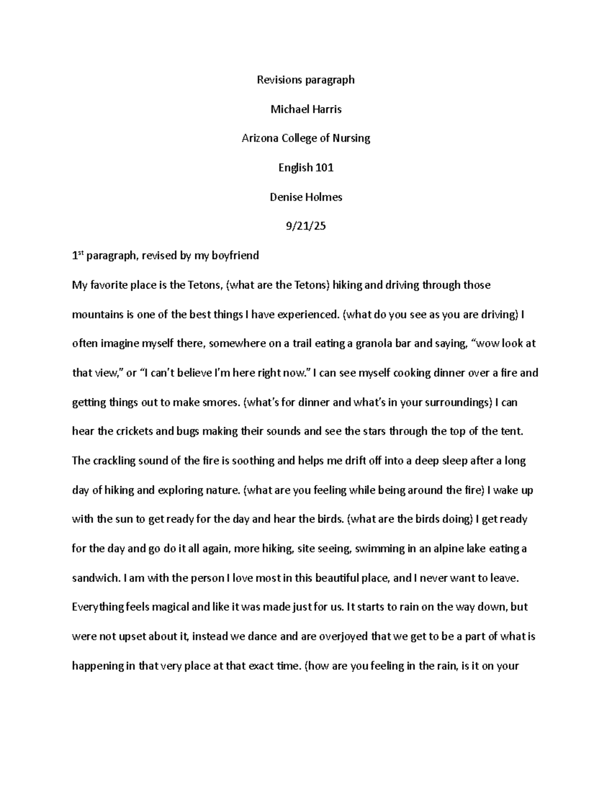 English 101 Essay Notes: Revised Paragraphs by Michael Harris - Studocu