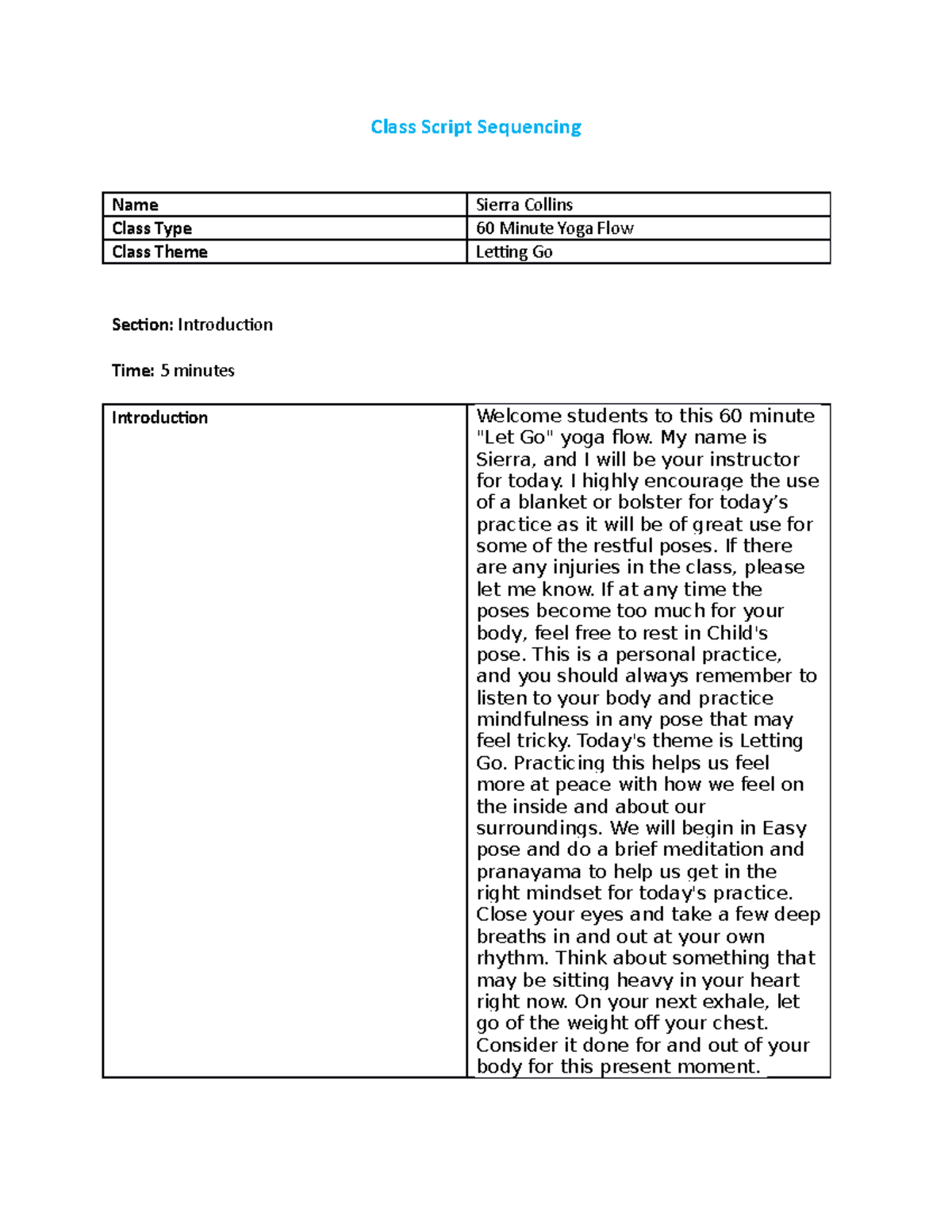 Class Script Sequencing 1 Example - Class Script Sequencing Name Sierra ... Class Script Sequencing 1 Example - Class Script Sequencing Name Sierra ...
