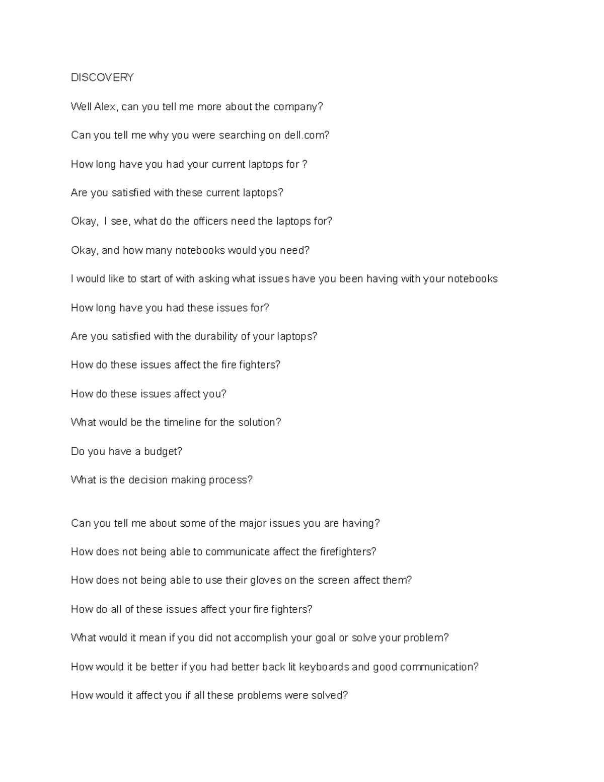 Rnmkrs Script role play part 2 - DISCOVERY Well Alex, can you tell me ...