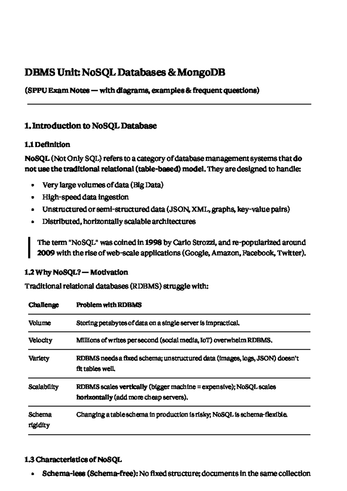 DBMS 2023: NoSQL Databases & MongoDB Exam Notes with Diagrams - Studocu