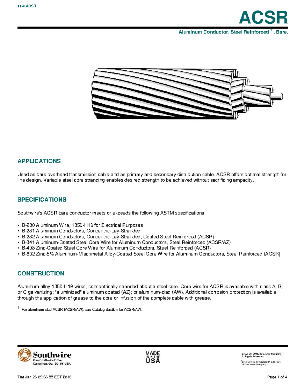 ACSR Conductor Specifications and Applications - Norms Overview - Studocu