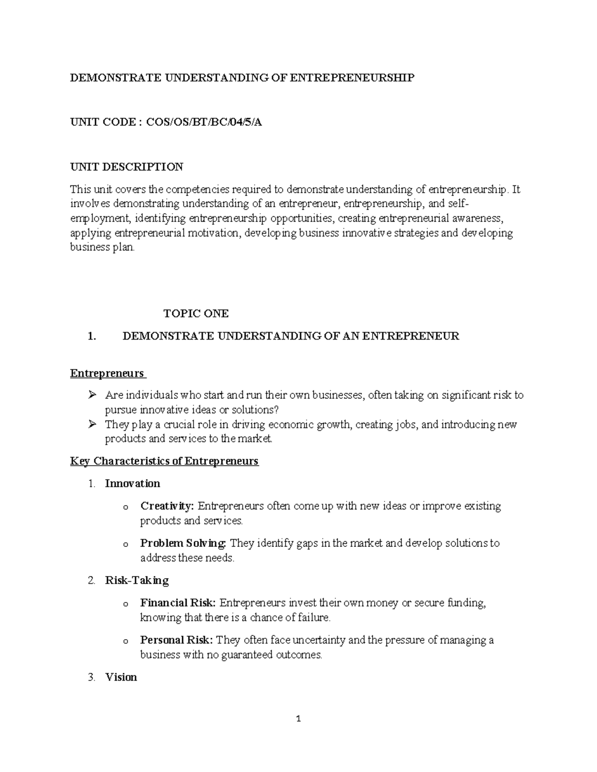 Demonstrate Understanding of Entrepreneurship: Key Concepts ...
