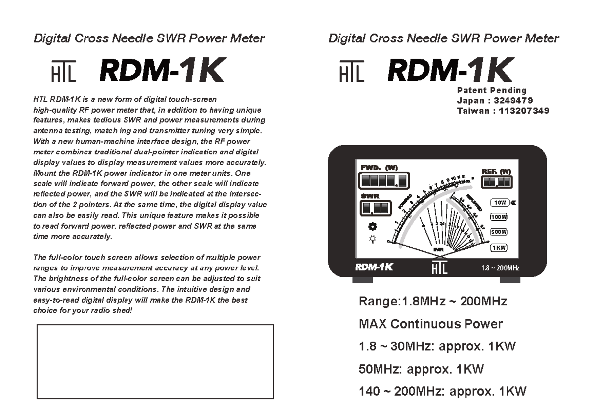 RDM-1K Manual: Digital RF Power Meter SWR Measurements Guide - Studocu