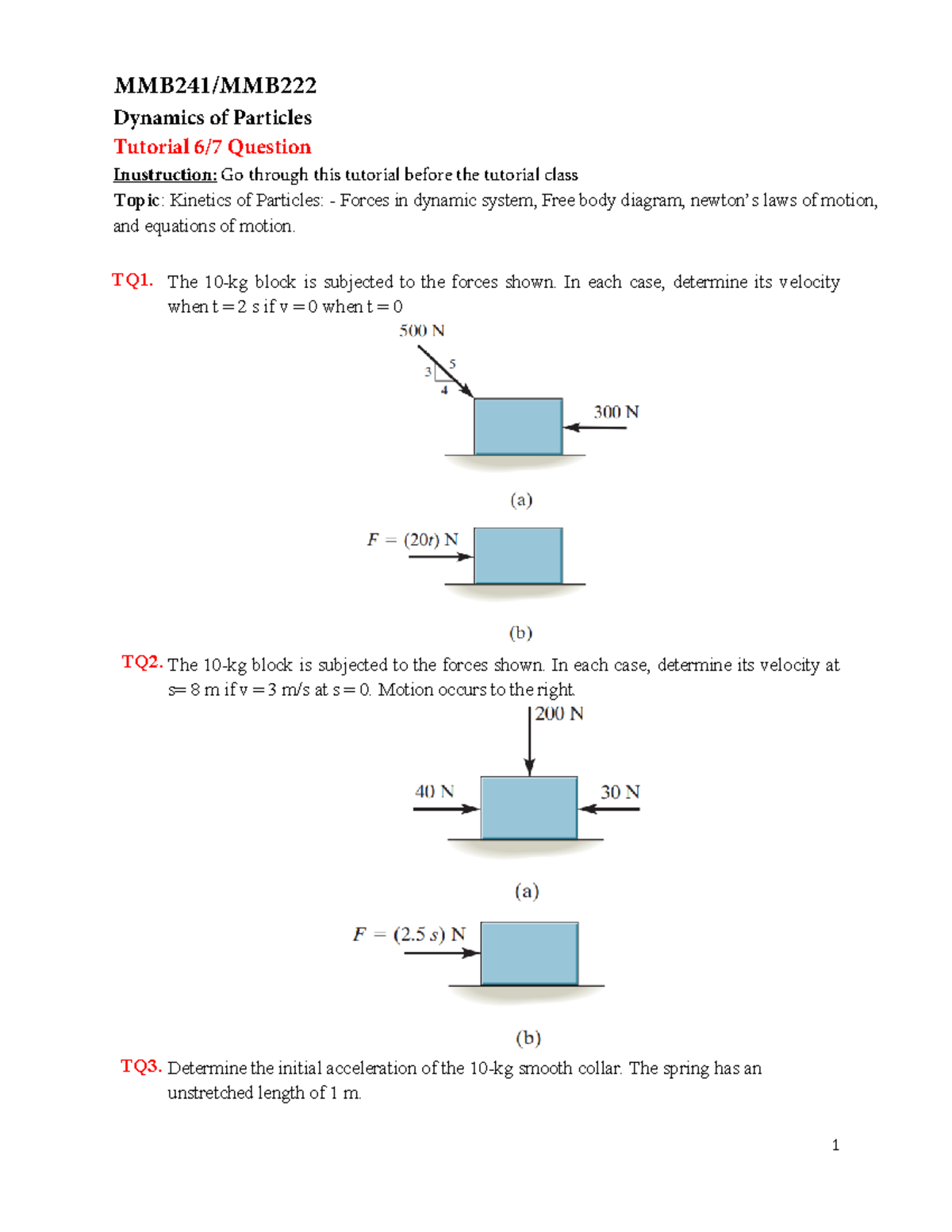 MMB241 - Dynamics of Particles Tutorial 6-7 Questions Analysis - Studocu
