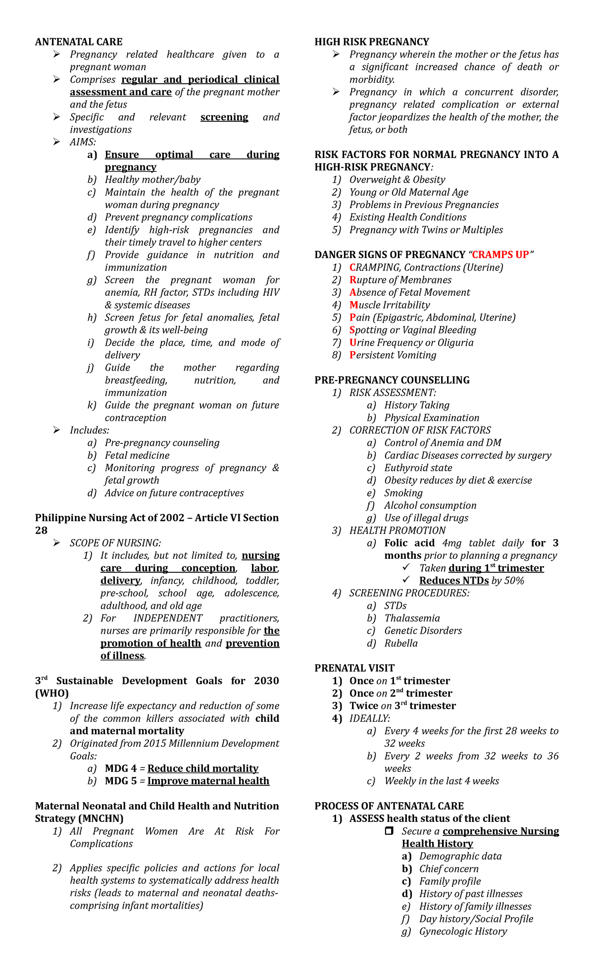 Antenatal Care Overview: Key Concepts & Guidelines for Nursing - Studocu