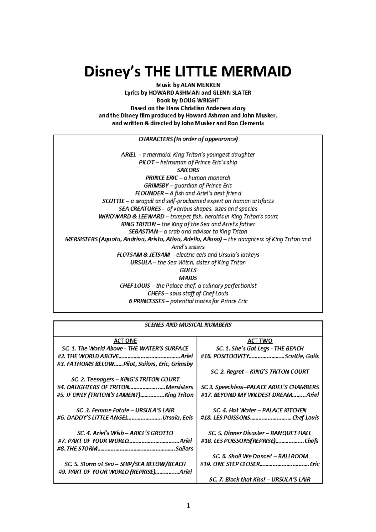 Disney's The Little Mermaid Musical Script: A Dramatic Journey - Studocu