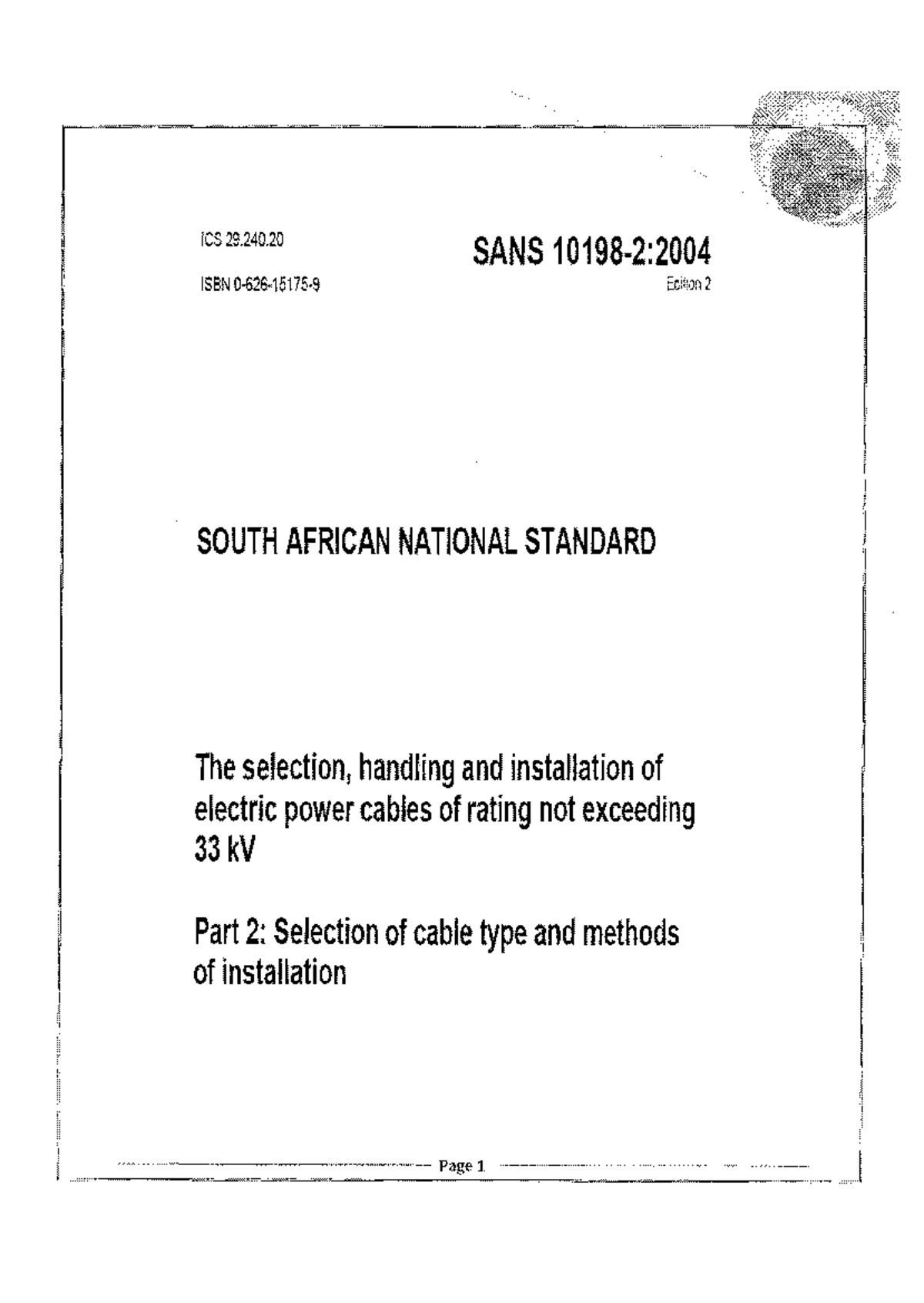 SANS 10142 P2 - Exam Papers on Installation Rules and Calculations ...