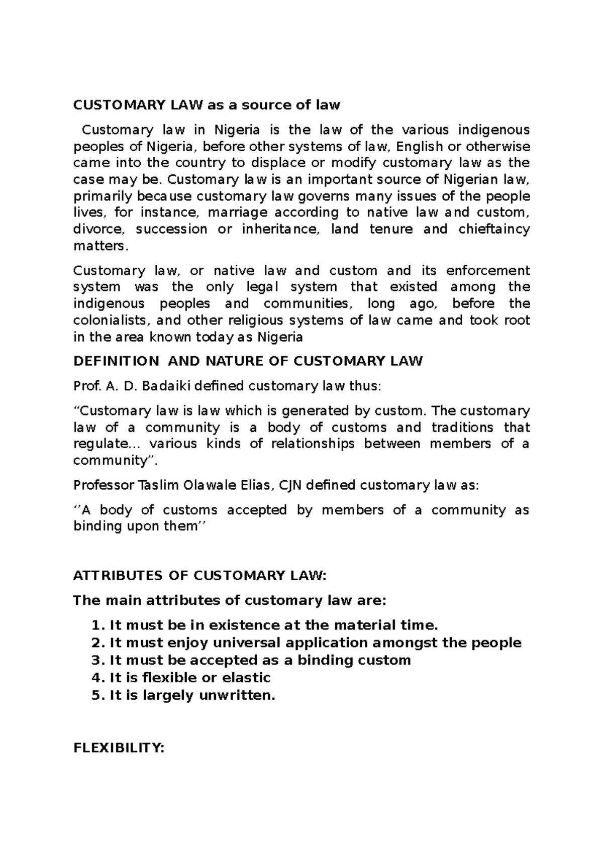 Customary Law in Nigeria: Definition, Attributes & Implications - Studocu
