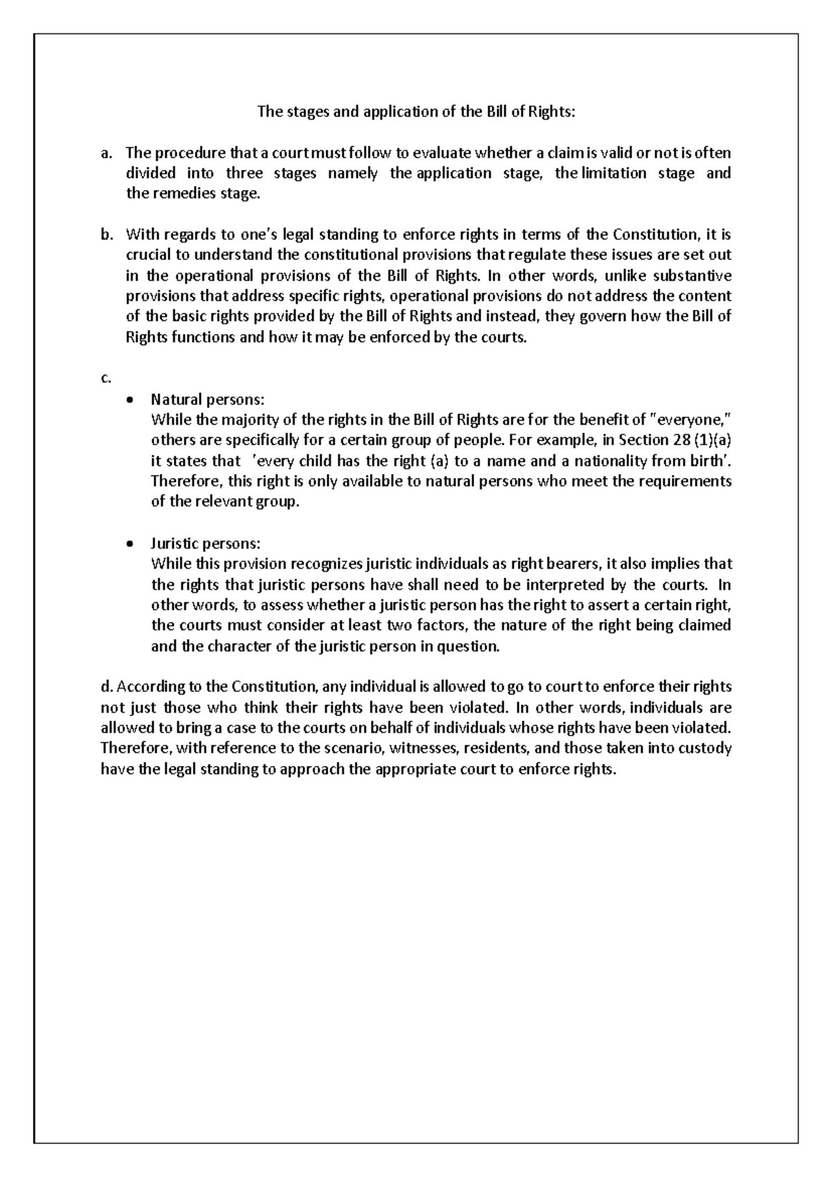 Bill of Rights Activity - BIRI6212 - Studocu