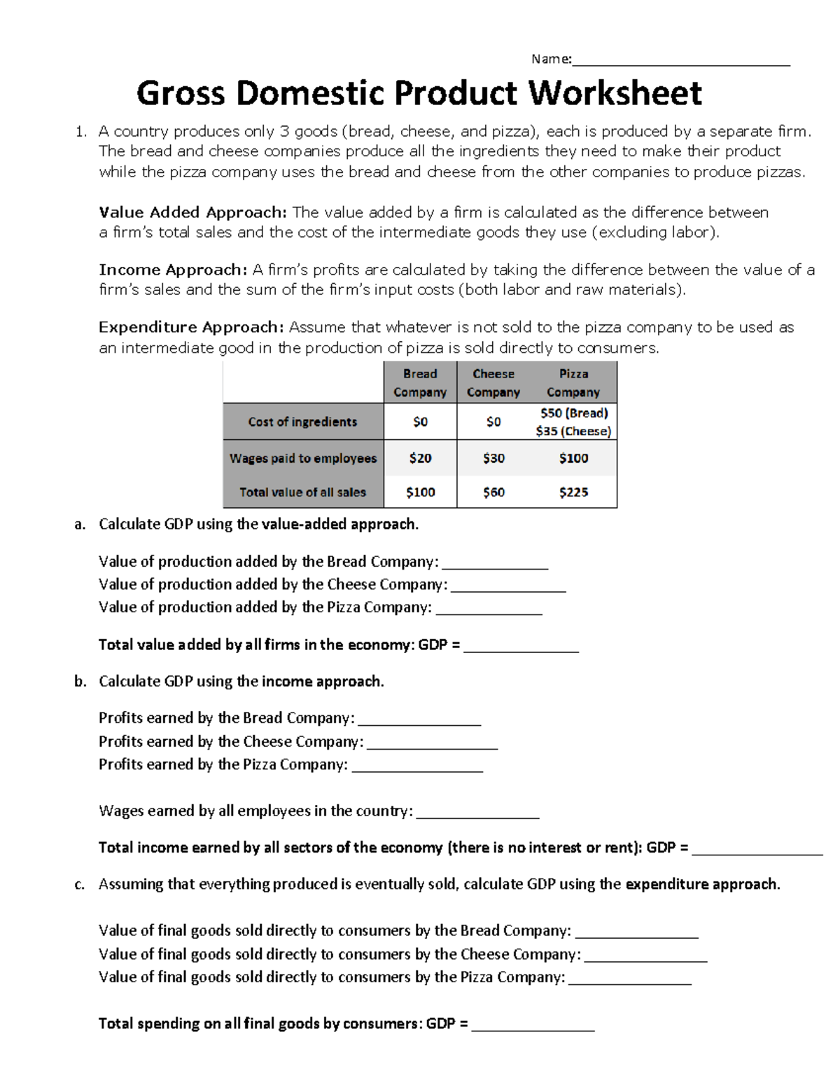 GDP Calculation Methods and Transactions Analysis Worksheet - Studocu