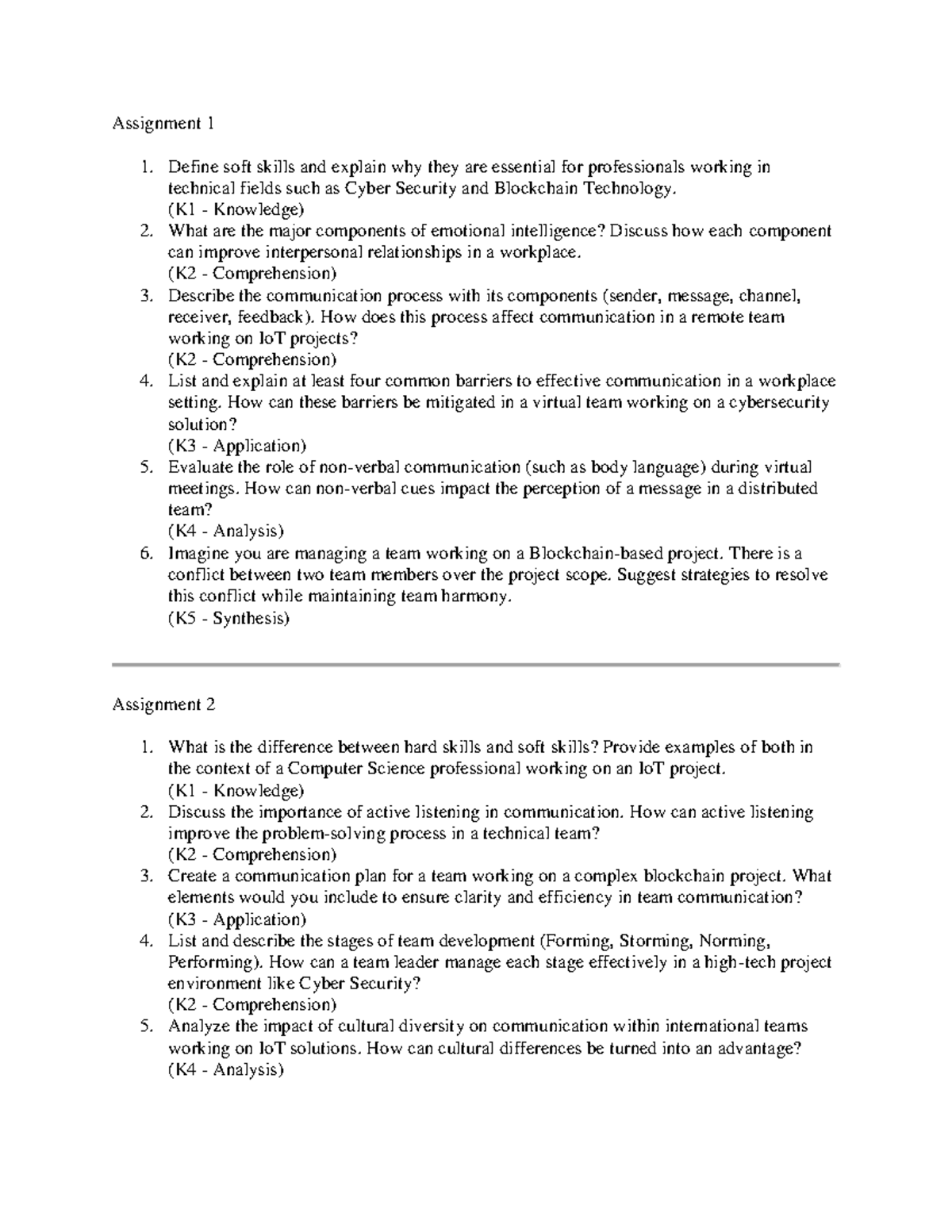 IOT 7th Assignment - Soft Skill Questions - Assignment 1 1. Define soft skills and explain why ...