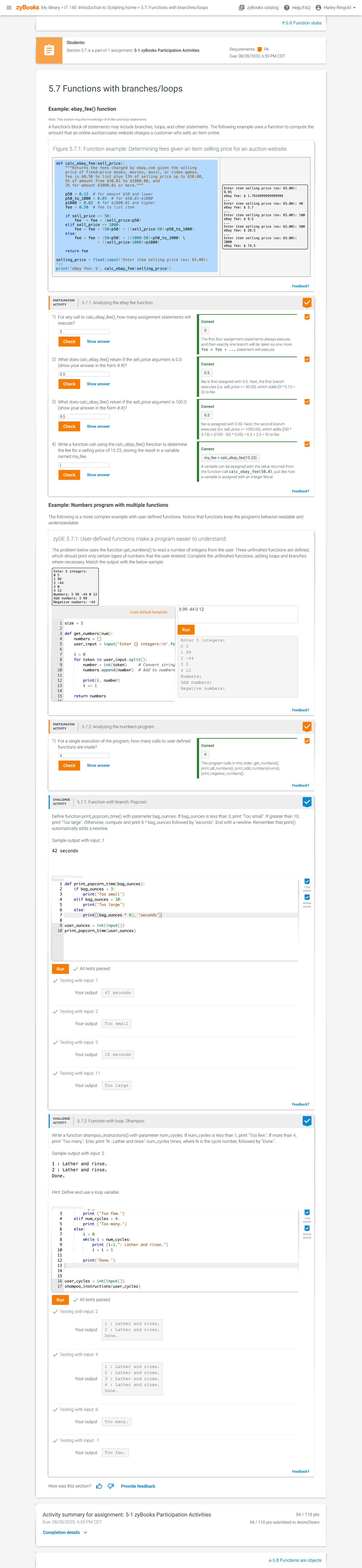 5.7 Functions with branches and loops - !5 Function stubs " Students: Section 5 is a part of 1 ...