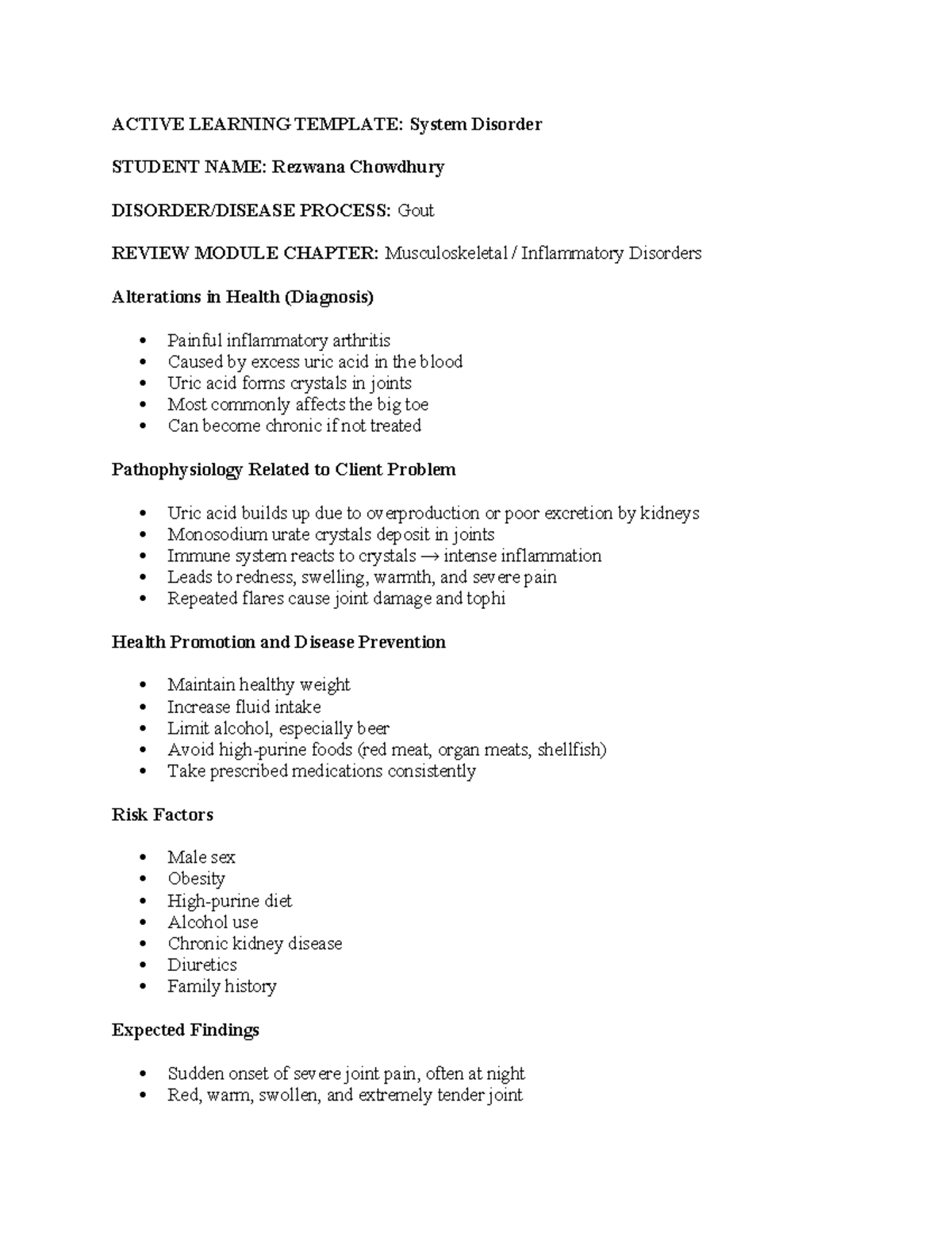 Active Learning Template: System Disorders - Gout & Related Conditions ...