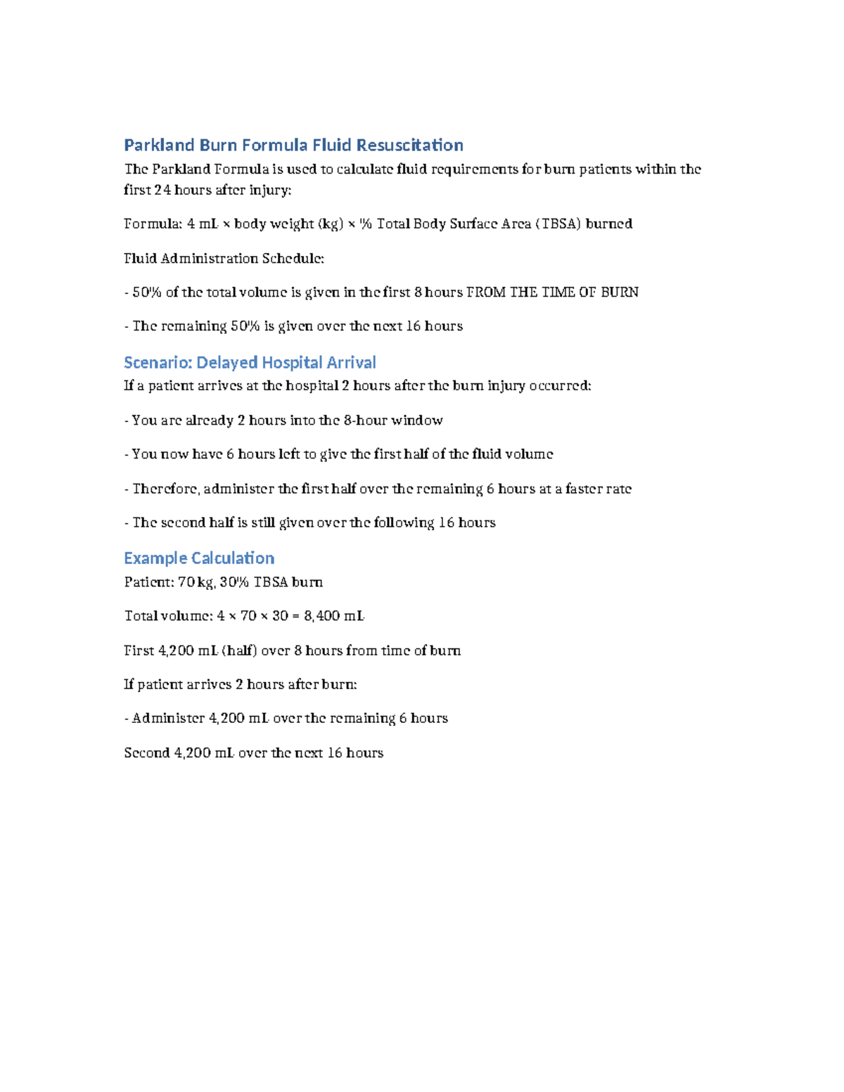 Parkland Formula for Burn Fluid Resuscitation: Key Guidelines - Studocu