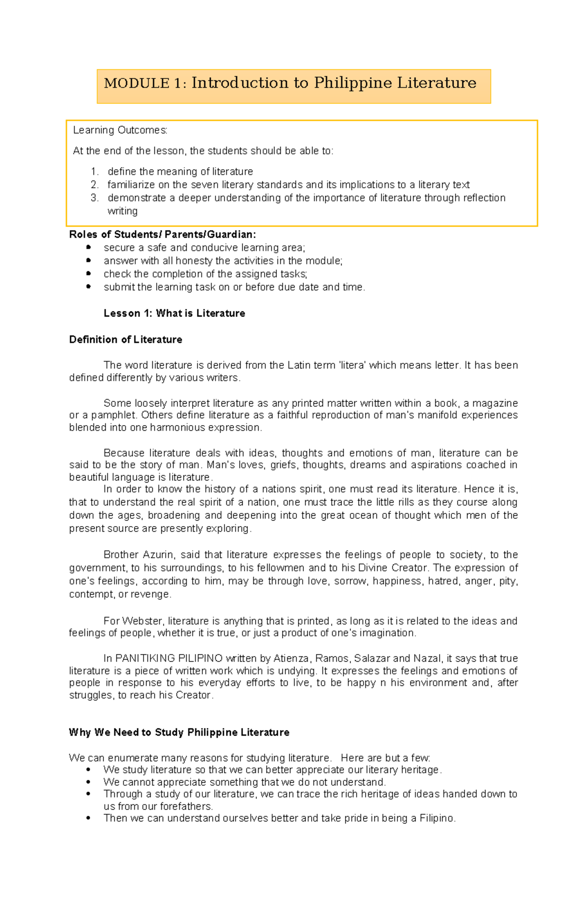 Lesson 1 - PHIL LIT: Exploring the Importance and Definition of ...