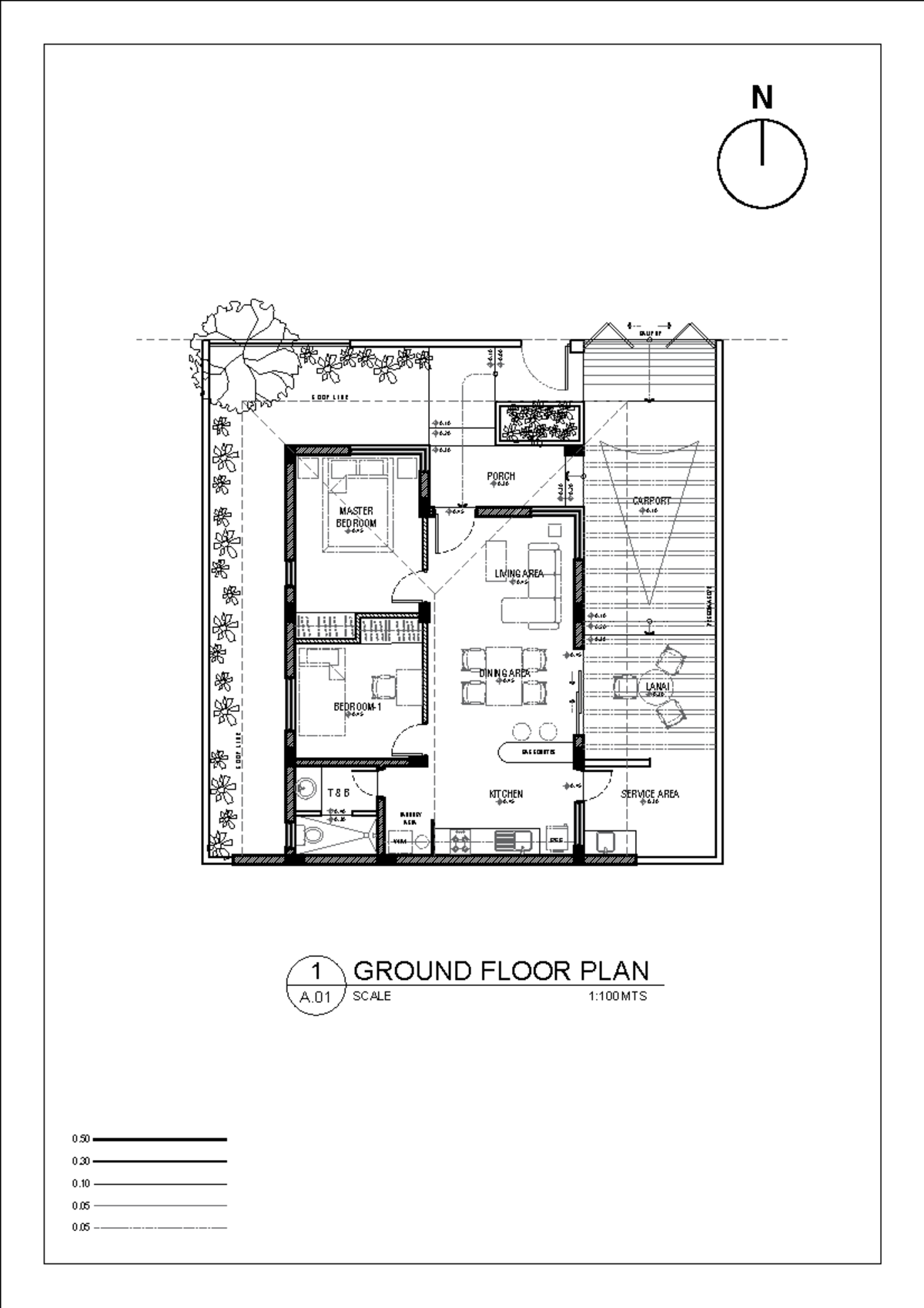 Sample - FLOOR PLAN - SCALE 1 A. GROUND FLOOR PLAN 1:100 MTS WM REF 0 ...