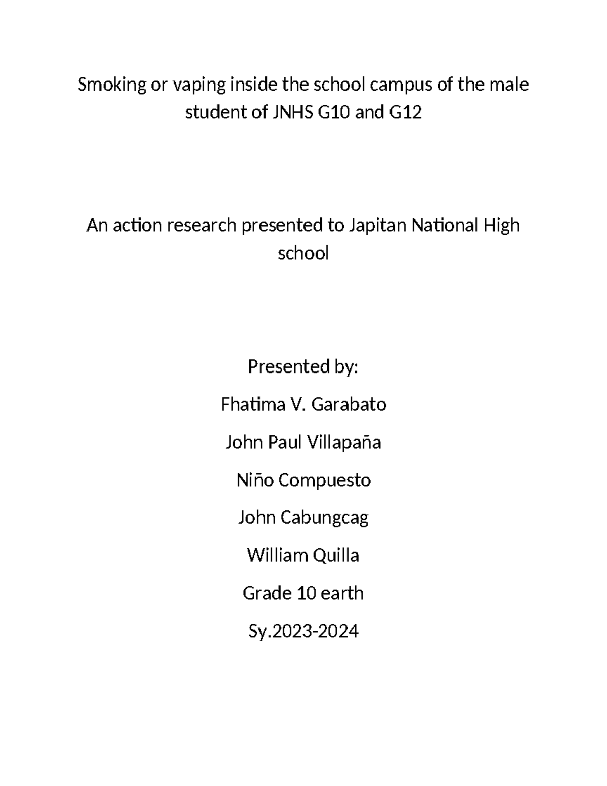Research Paper on Smoking and Vaping Among JNHS Grade 10 Students - Studocu