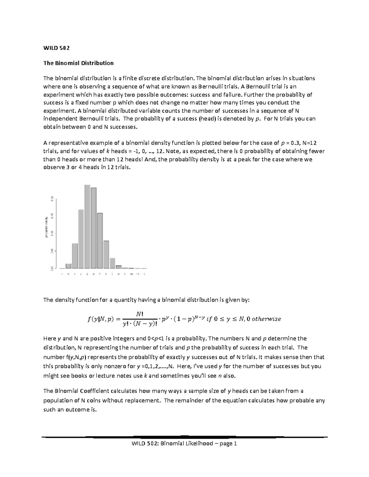 WILD 502: Understanding the Binomial Distribution and Likelihood - Studocu
