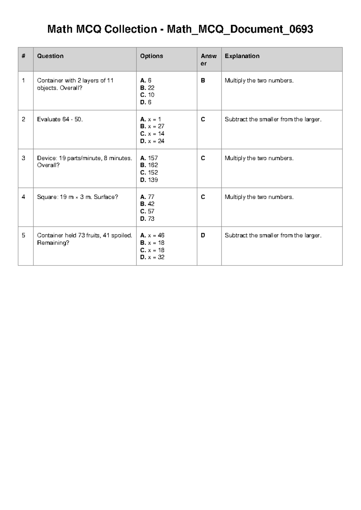 Math MCQ Collection - Document 0693 for Final Exam Preparation - Studocu