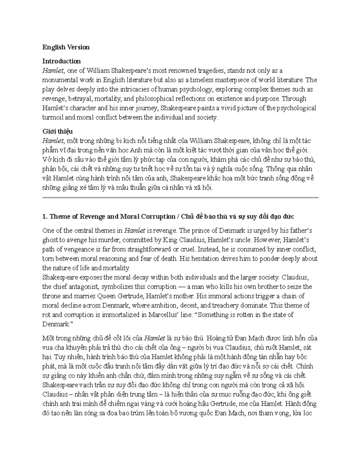 Hamlet (ENG 101) - Analyzing Themes of Revenge, Betrayal, and Morality ...