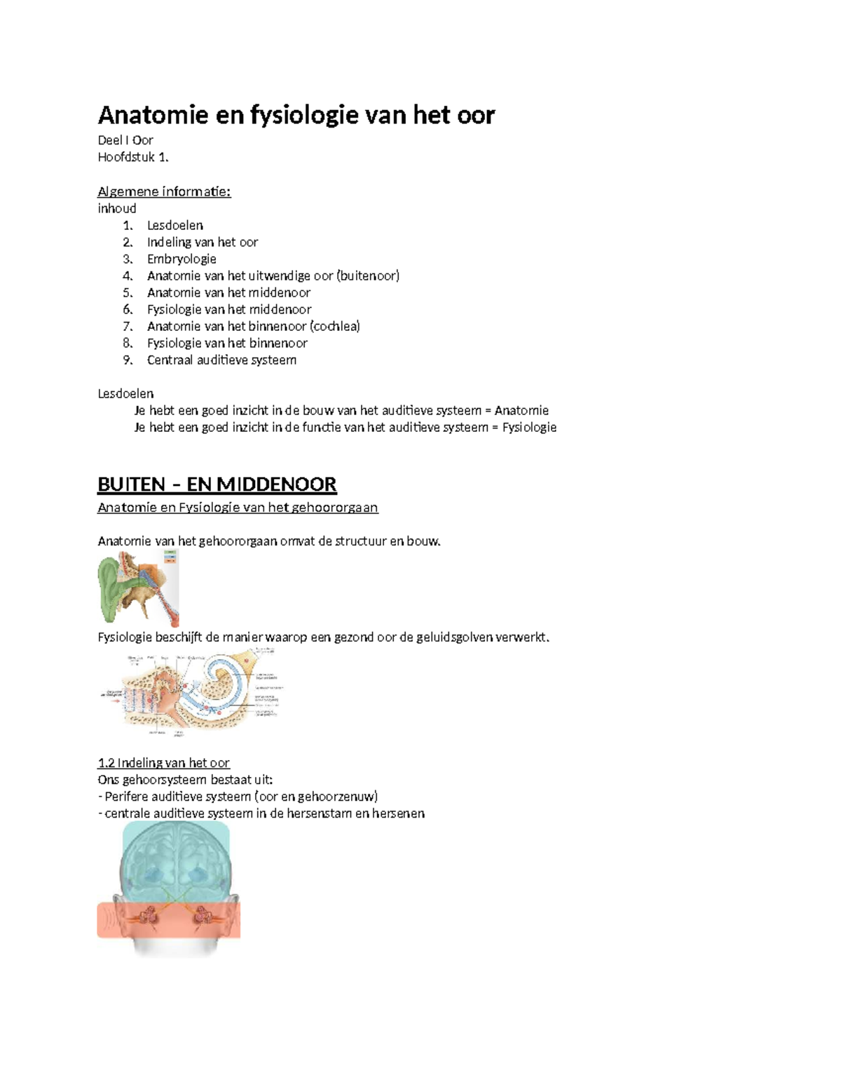 Anatomie en fysiologie van het oor: Buiten- en Middenoor (Hoofdstuk 1 ...