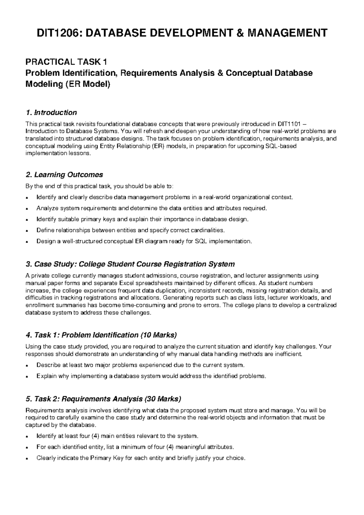 DIT1206: Practical Task 1 - Database Development & ER Modeling - Studocu