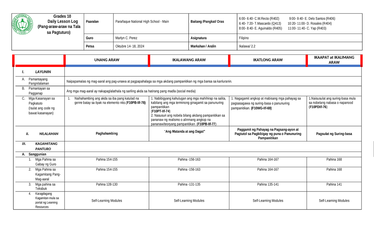 Marlyn P DLL-Q2 Week-2 Filipino Lesson on "Ang Matanda at ang Dagat ...