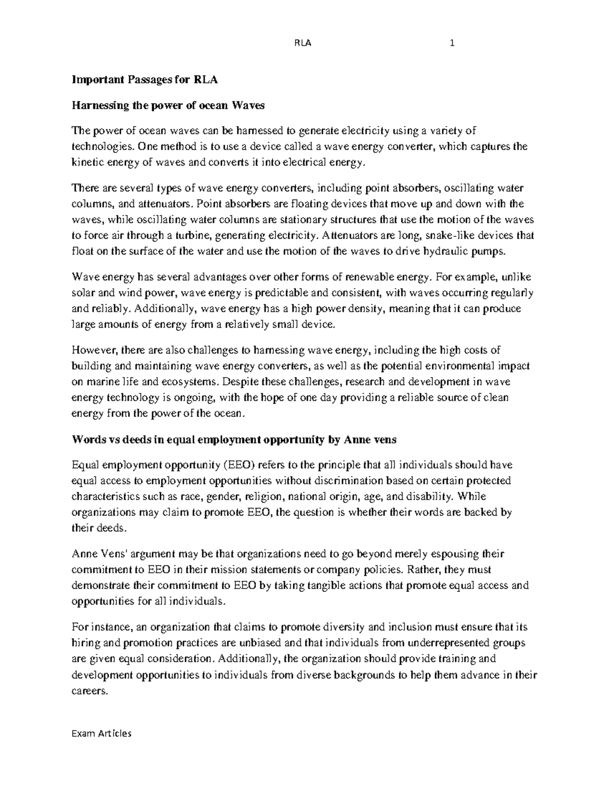 RLA Practice Test Notes: Ocean Waves, EEO, and Voting Rights - Studocu