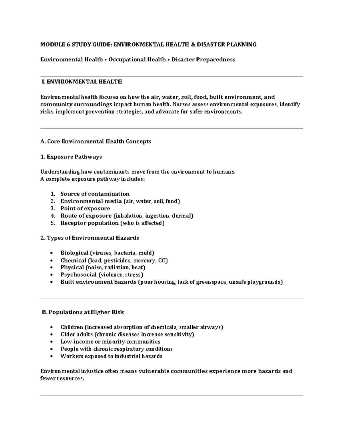 426 Module 6 Study Guide: Environmental & Occupational Health - Studocu