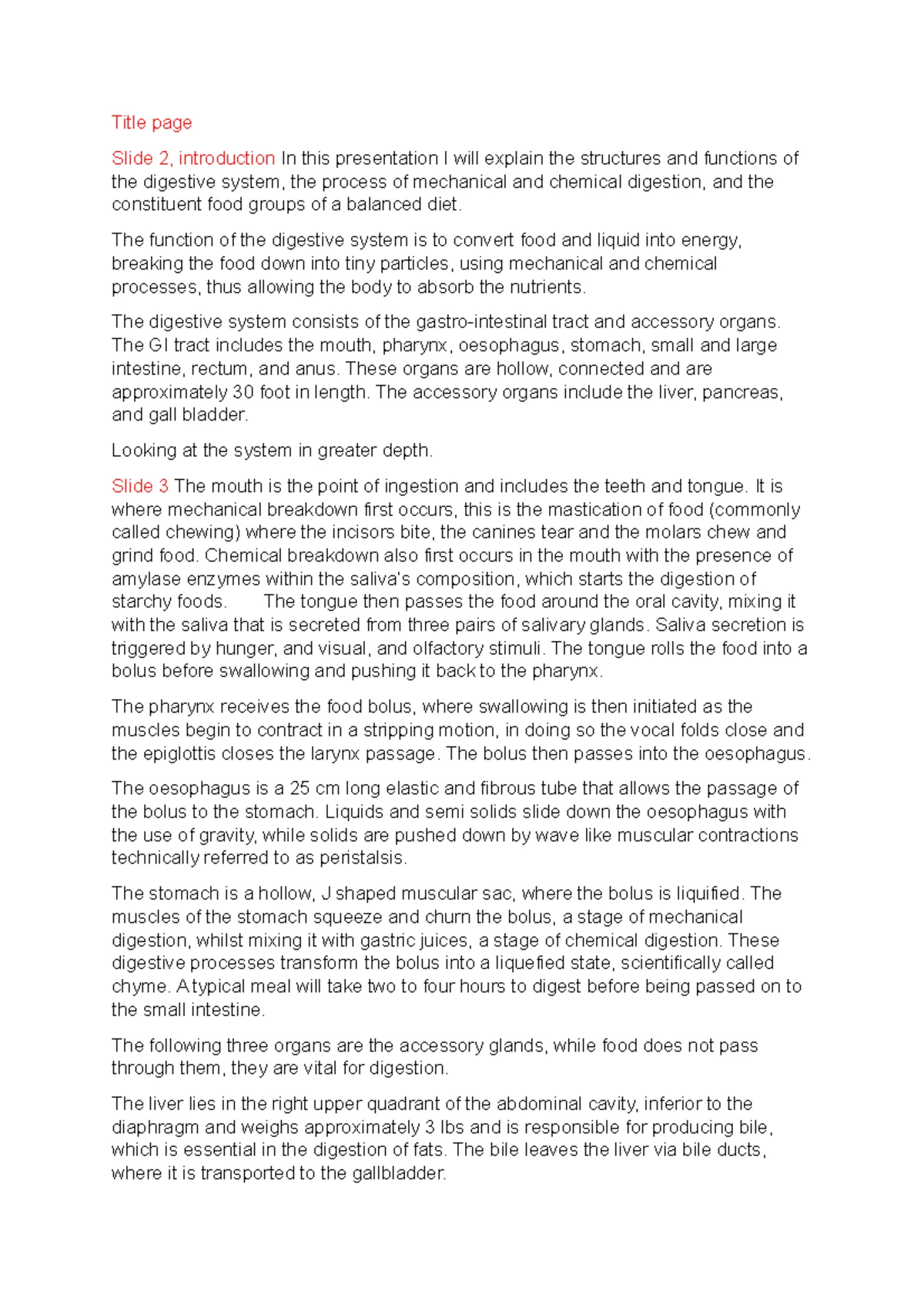 Unit 9 - Human Nutrition and the Digestive System (Presentation Script ...