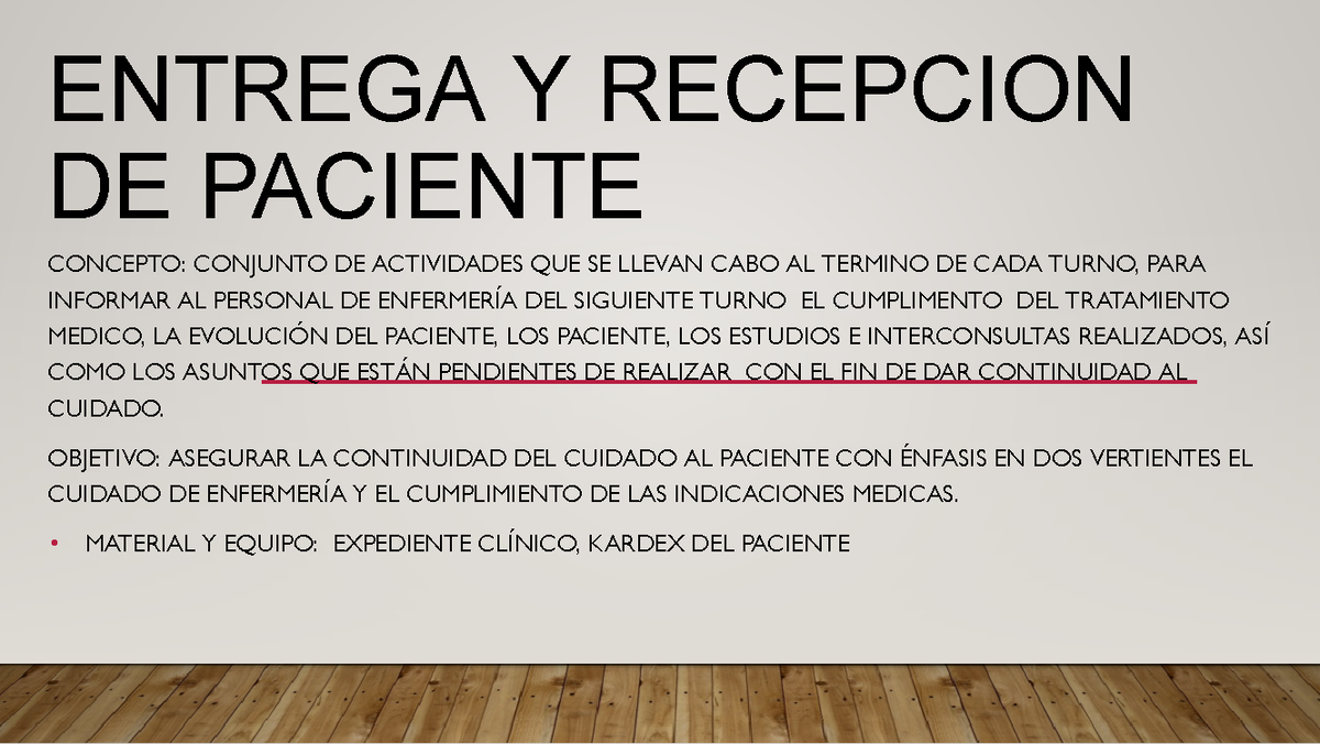 Entrega y Recepción de Pacientes: Procedimientos y Objetivos - Studocu