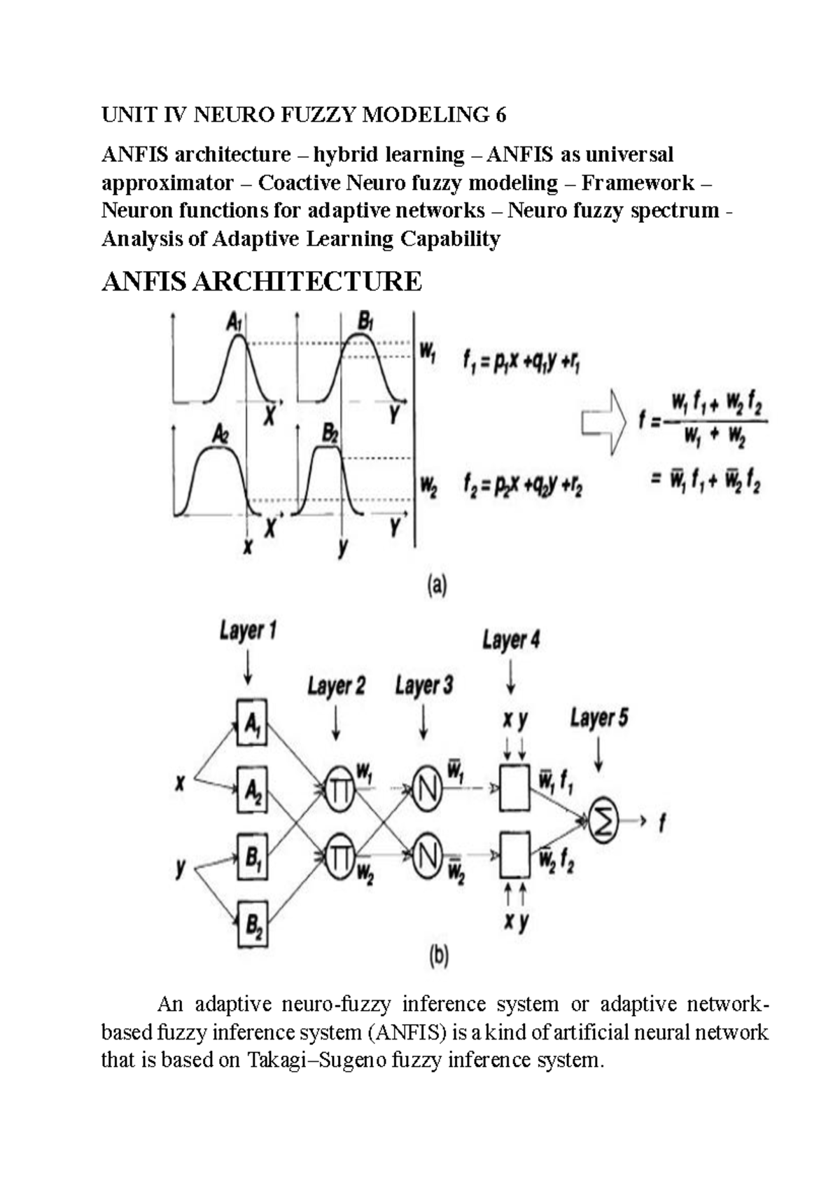 Unit IV: Neuro Fuzzy Modeling and ANFIS Architecture - Anna University ...
