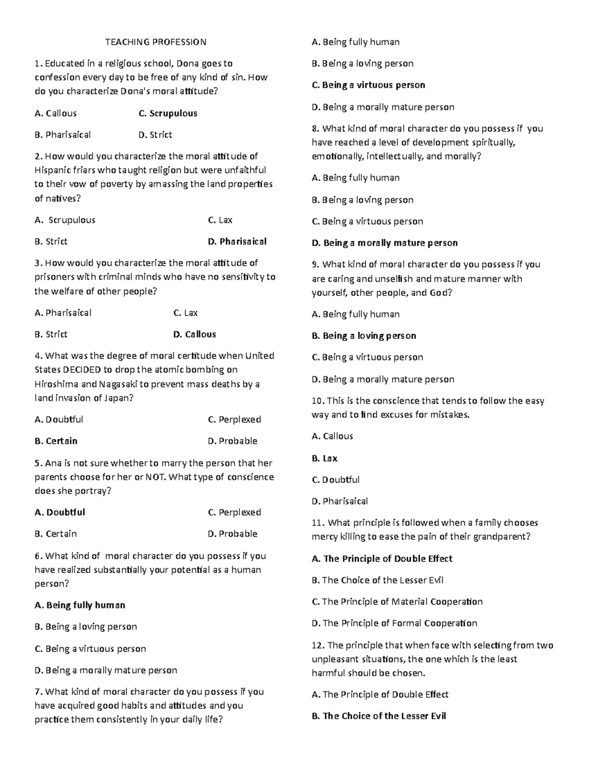 Teaching Profession Quiz Questions and Answers (TP-101) - Studocu