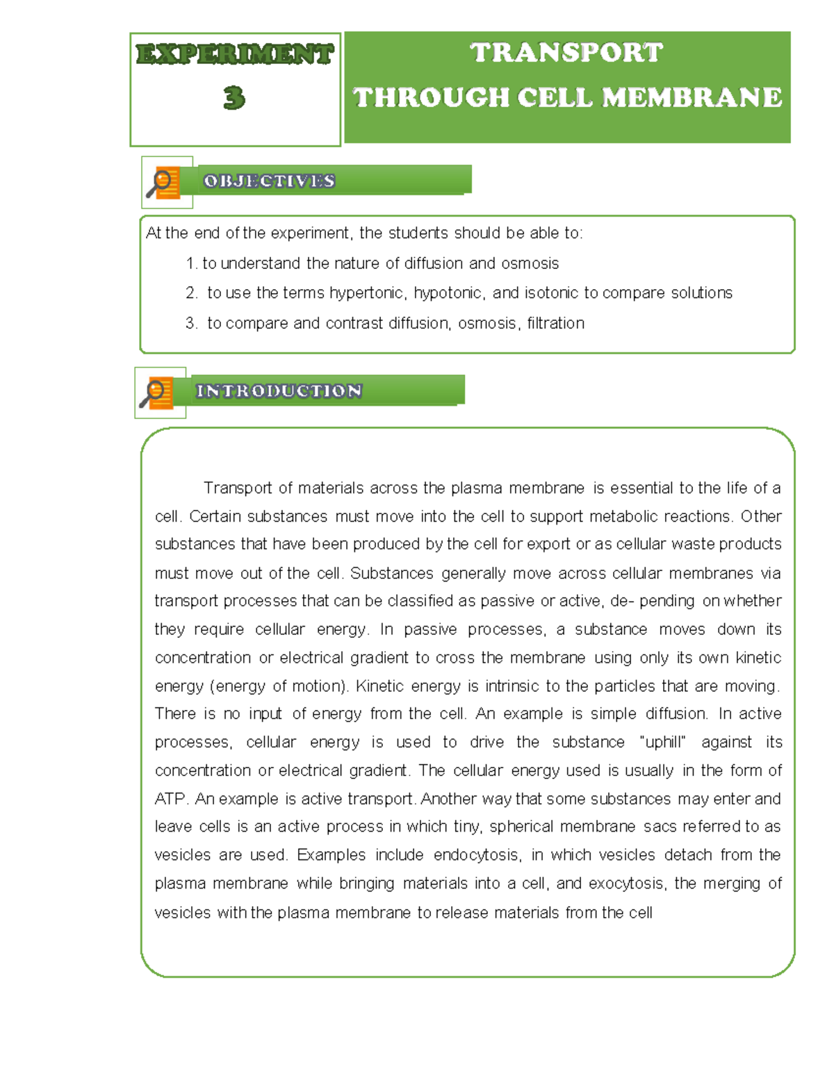 Experiment Cellular Transport - At the end of the experiment, the ...