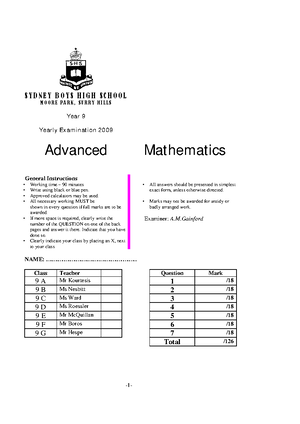 Year 9 Math - Grade: 9 - Secondary School - Studocu