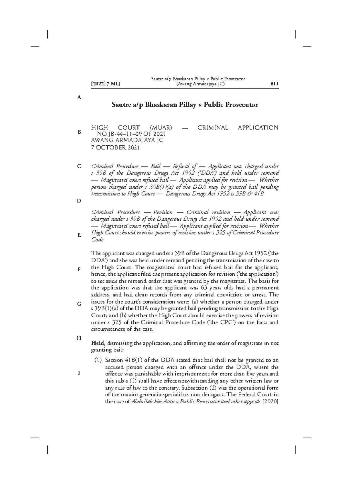 High Court Revision of Bail Refusal: Sautre a/p Bhaskaran Pillay v PP ...