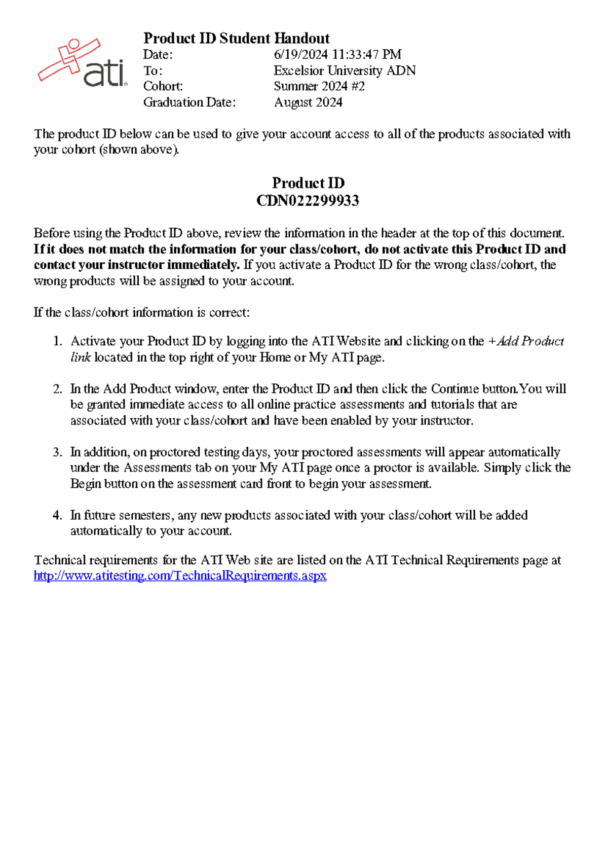 NUR 104 Product ID Access & Exam Schedule Guide for Summer 2024 - Studocu