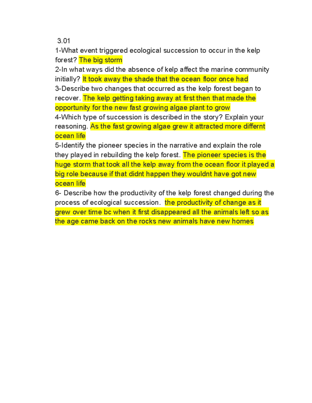 3.01 Kelp Forest Recovery: Ecological Succession After a Storm - Studocu