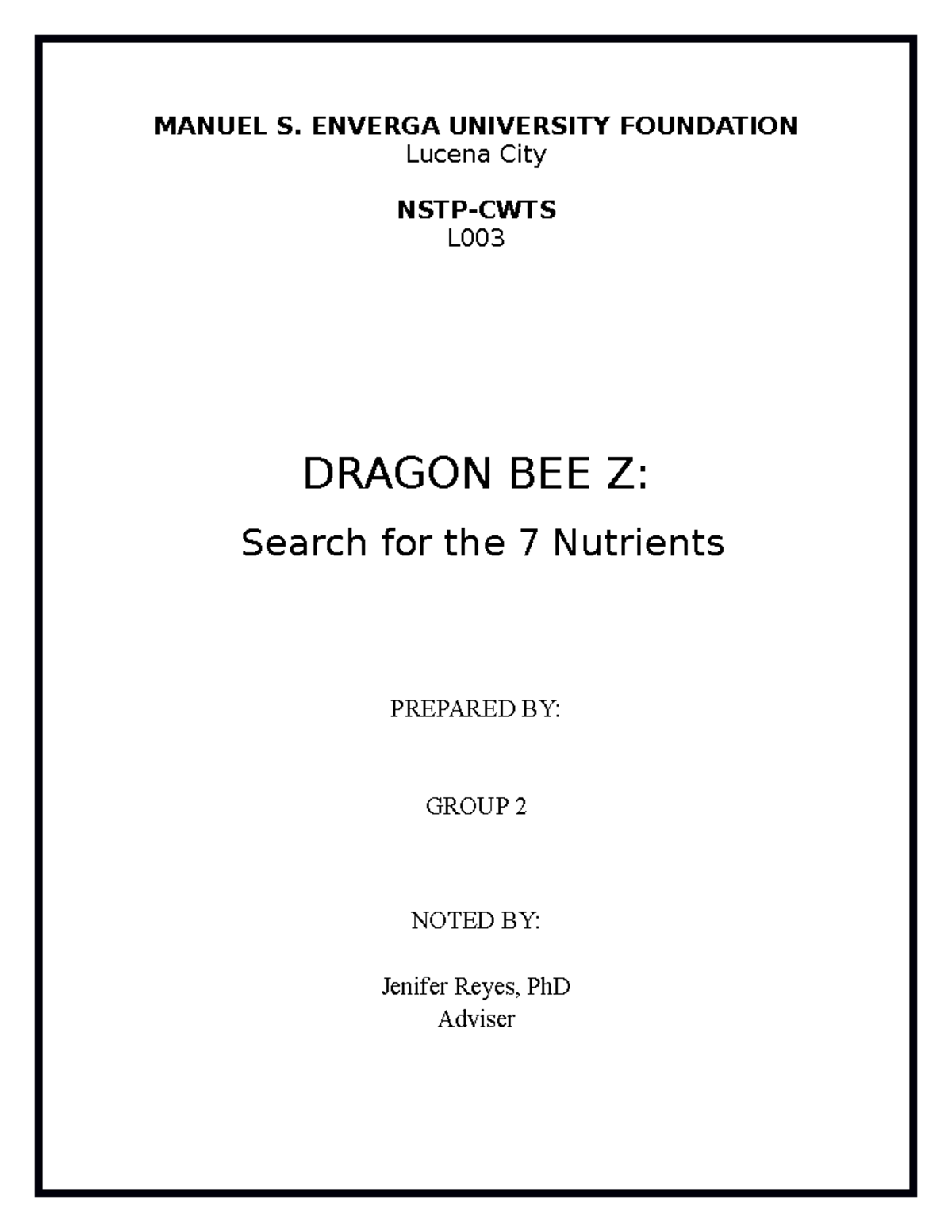Final NSTP Project Proposal - MANUEL S. ENVERGA UNIVERSITY FOUNDATION ...
