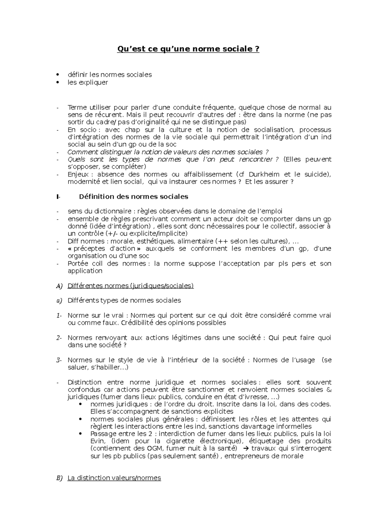 Théories et concepts- Les normes sociales (L1S1) - Qu’est ce qu’une ...