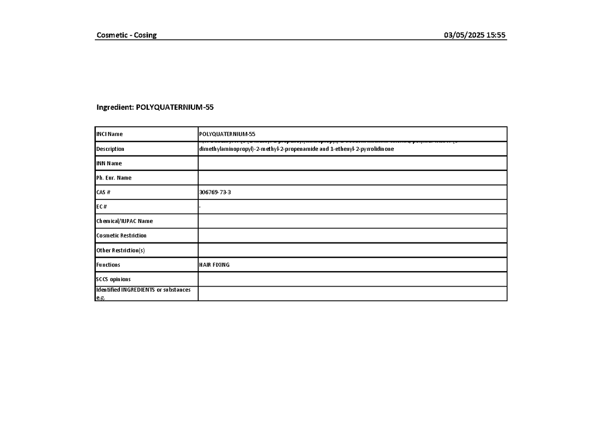 Cosing Ingredient - ASASA - INCI Name POLYQUATERNIUM- Description - Studocu