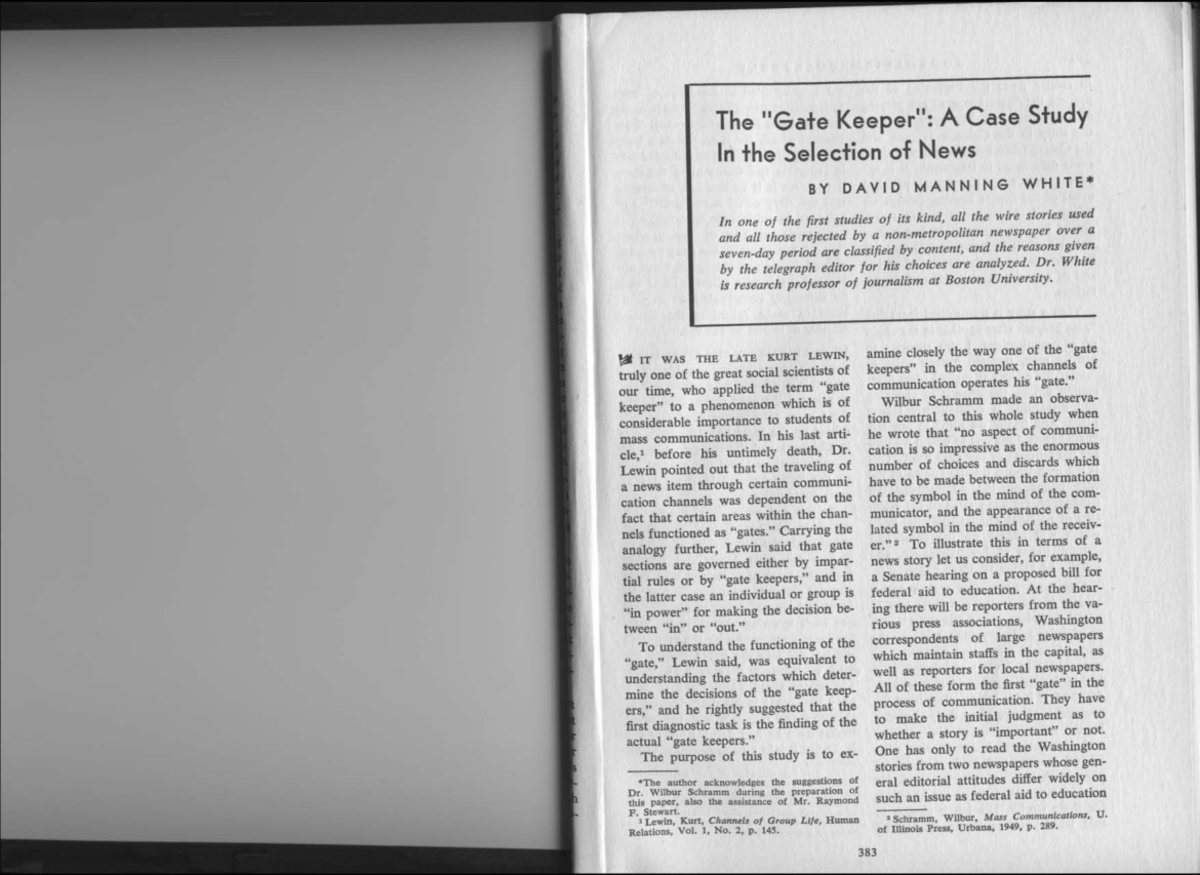 Gatekeeper Analysis: A Case Study in News Selection (JOUR 101) - Studocu