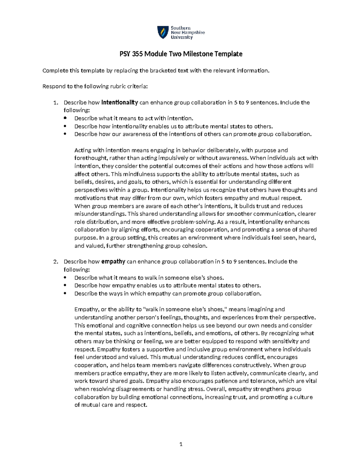 PSY 355 Module Two Milestone: Intentionality & Empathy in Collaboration ...