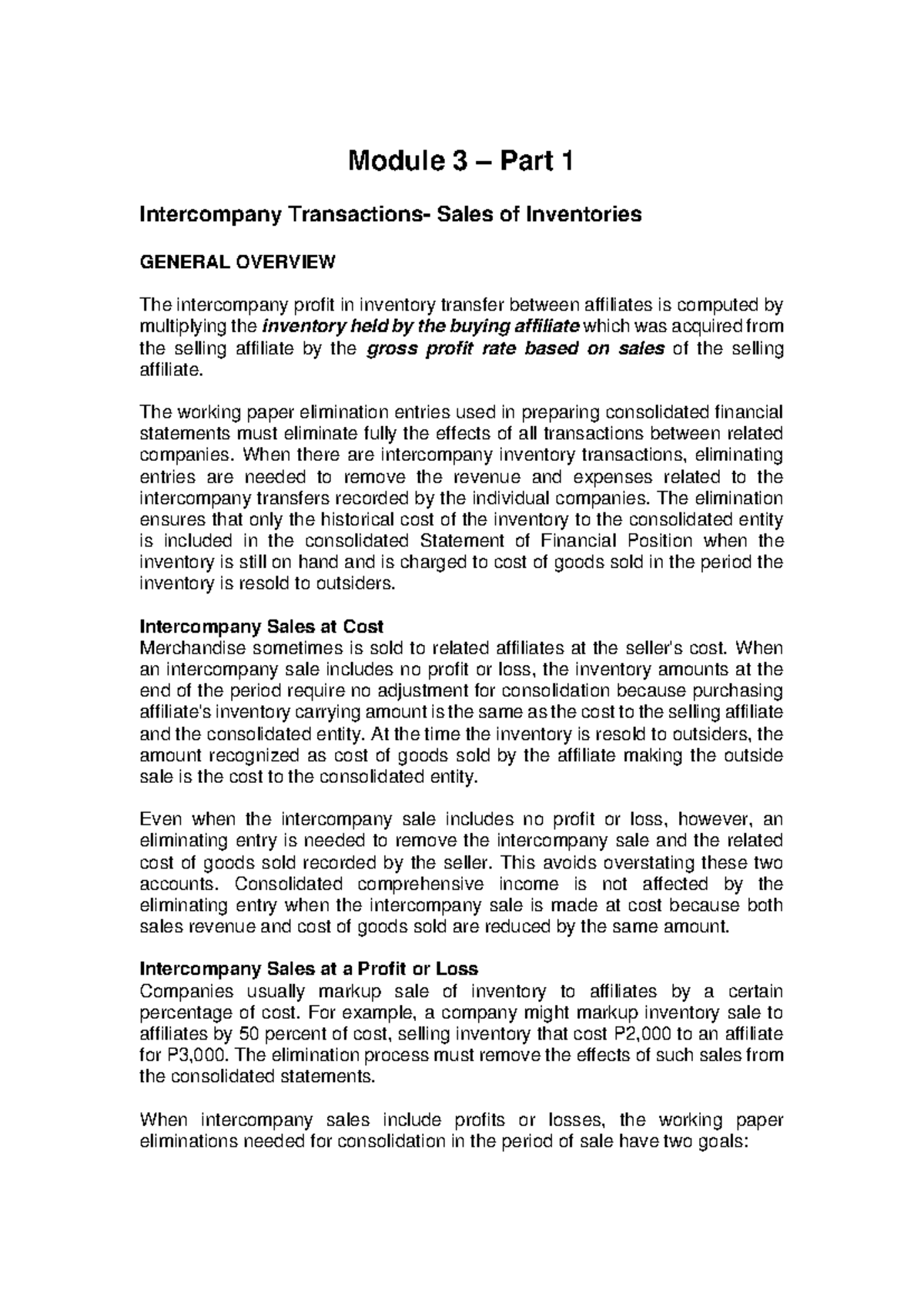 Intercompany Profit Transactions in Inventories - ACCT 101 Module 3 ...