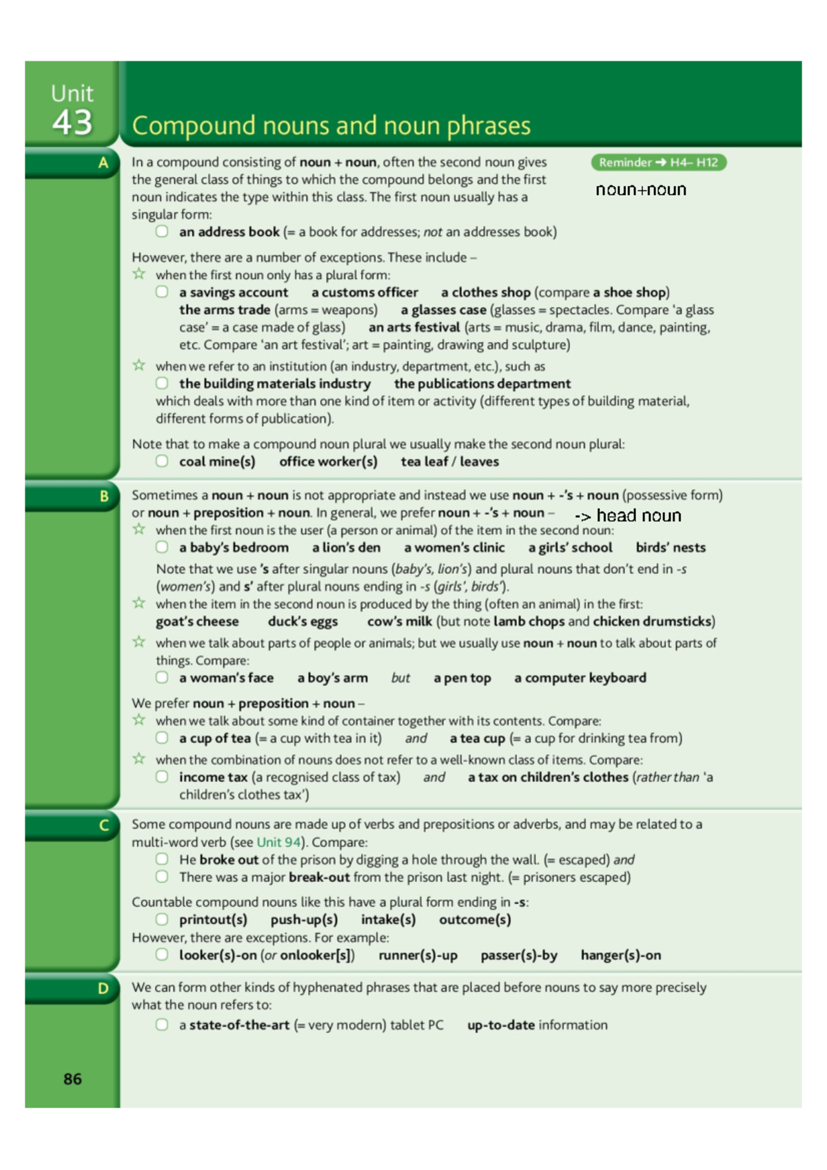 Noun & Compound Noun Study Notes for English Unit 43 - Studocu
